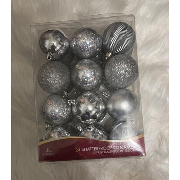 Decor | Holiday | 24 Pack Silver 2 2 Christmas Ornaments Glitter Shiny ...